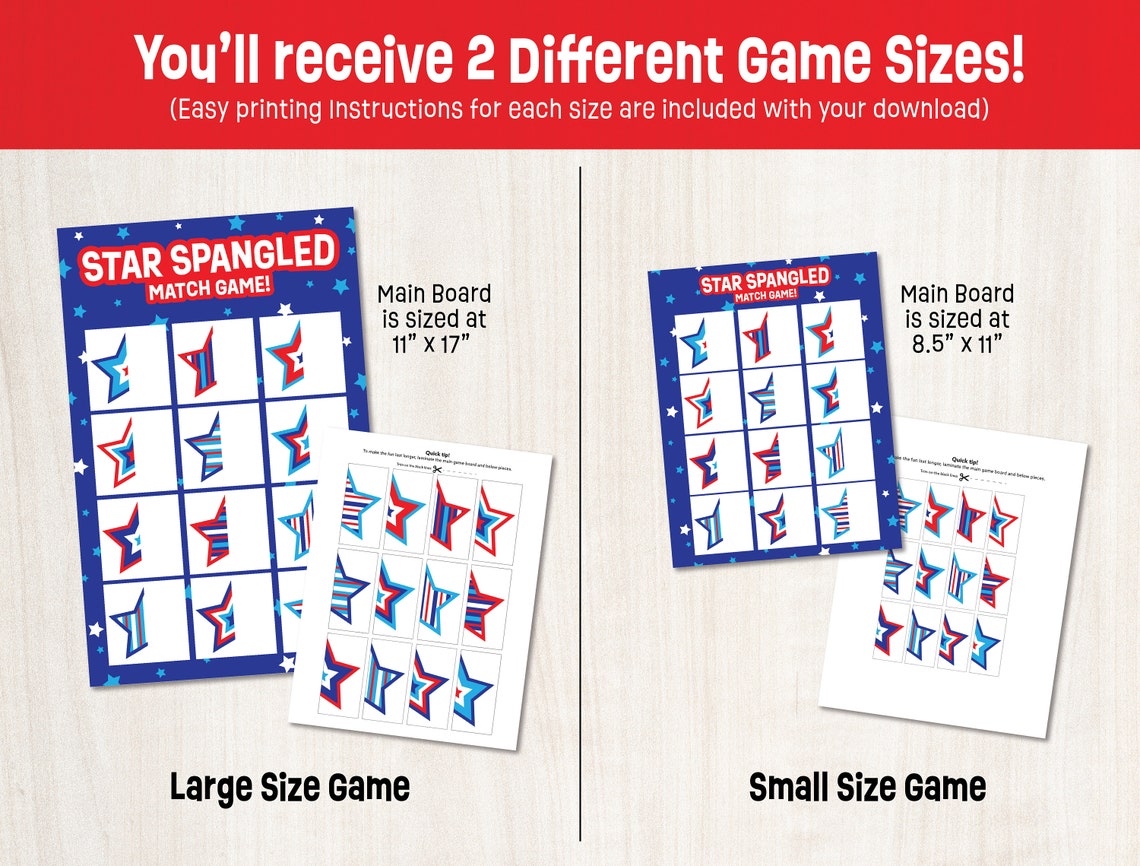 4th of July Printable Match Game Instant Download Patriotic Kid Party ...