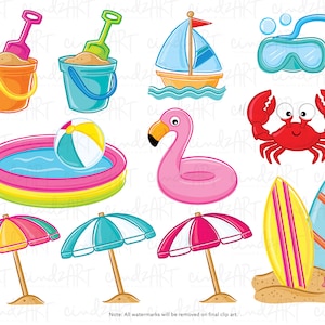 Summer Beach Clipart - Pool Party Clip Art - Beach Party Clipart - Cute ...