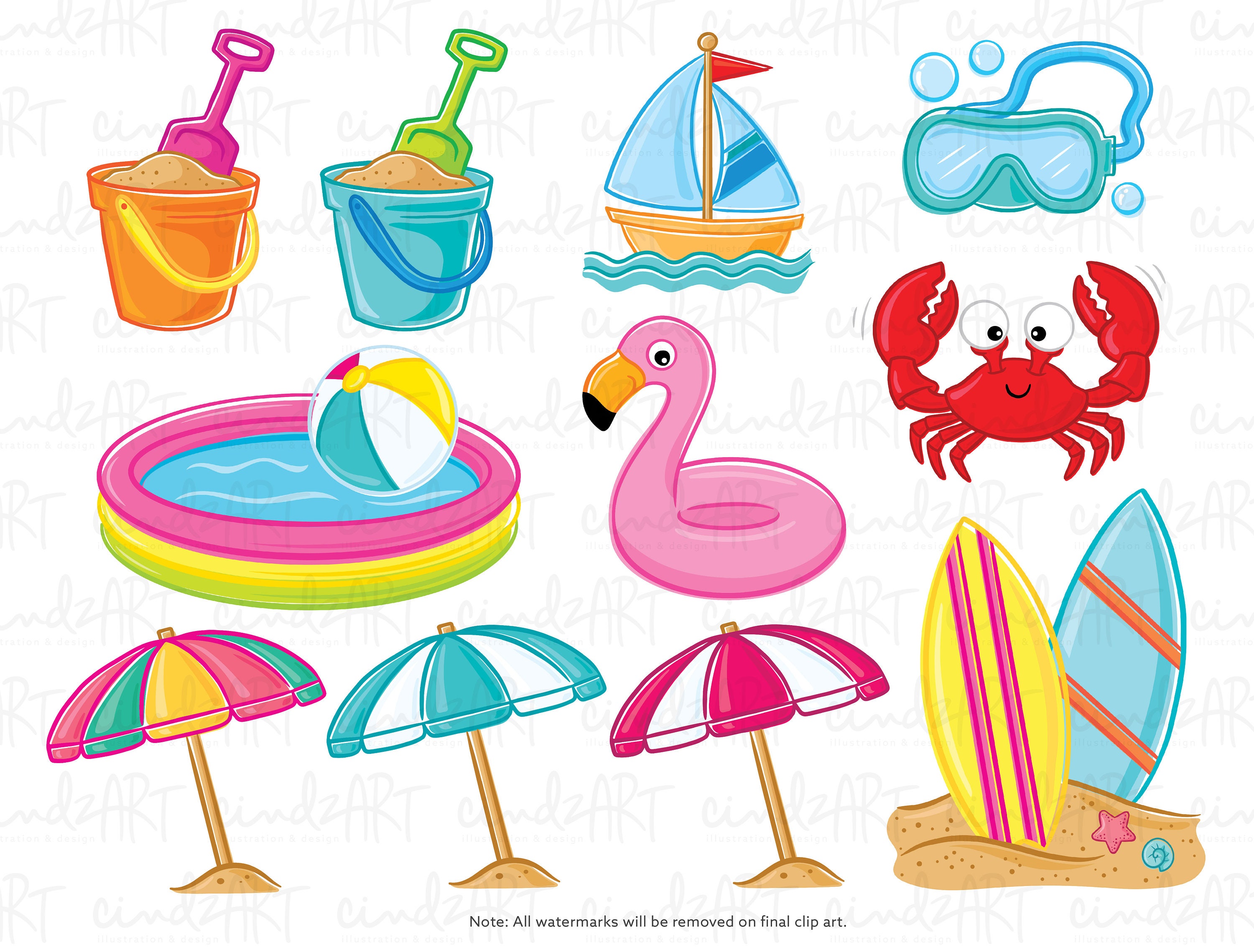 Summer Beach Clipart Pool Party Clip Art Beach Party Clipart Cute ...