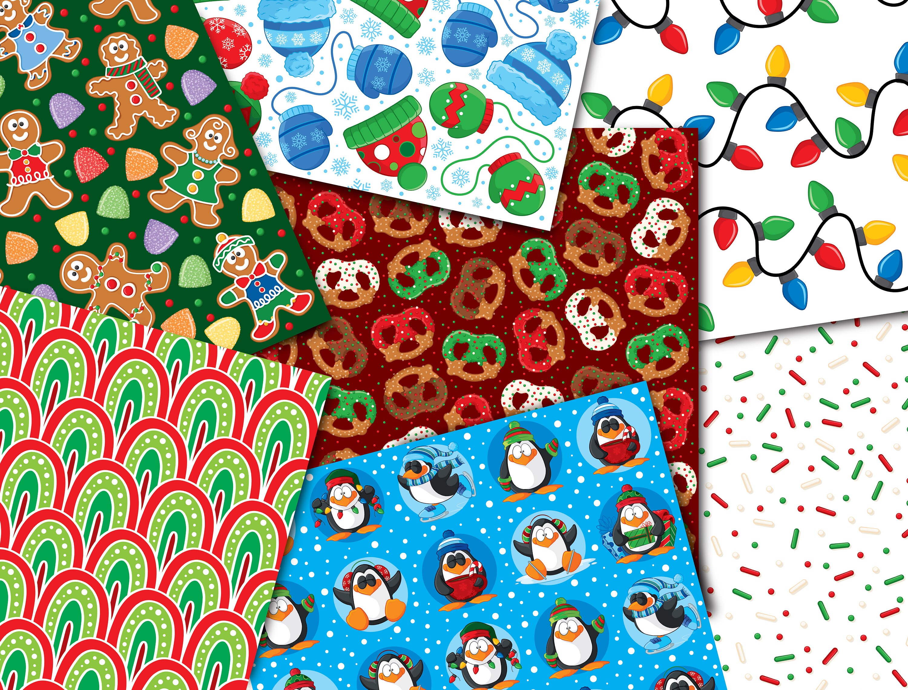 Cute Christmas Digital Paper Set - Christmas Seamless Pattern - Digital ...