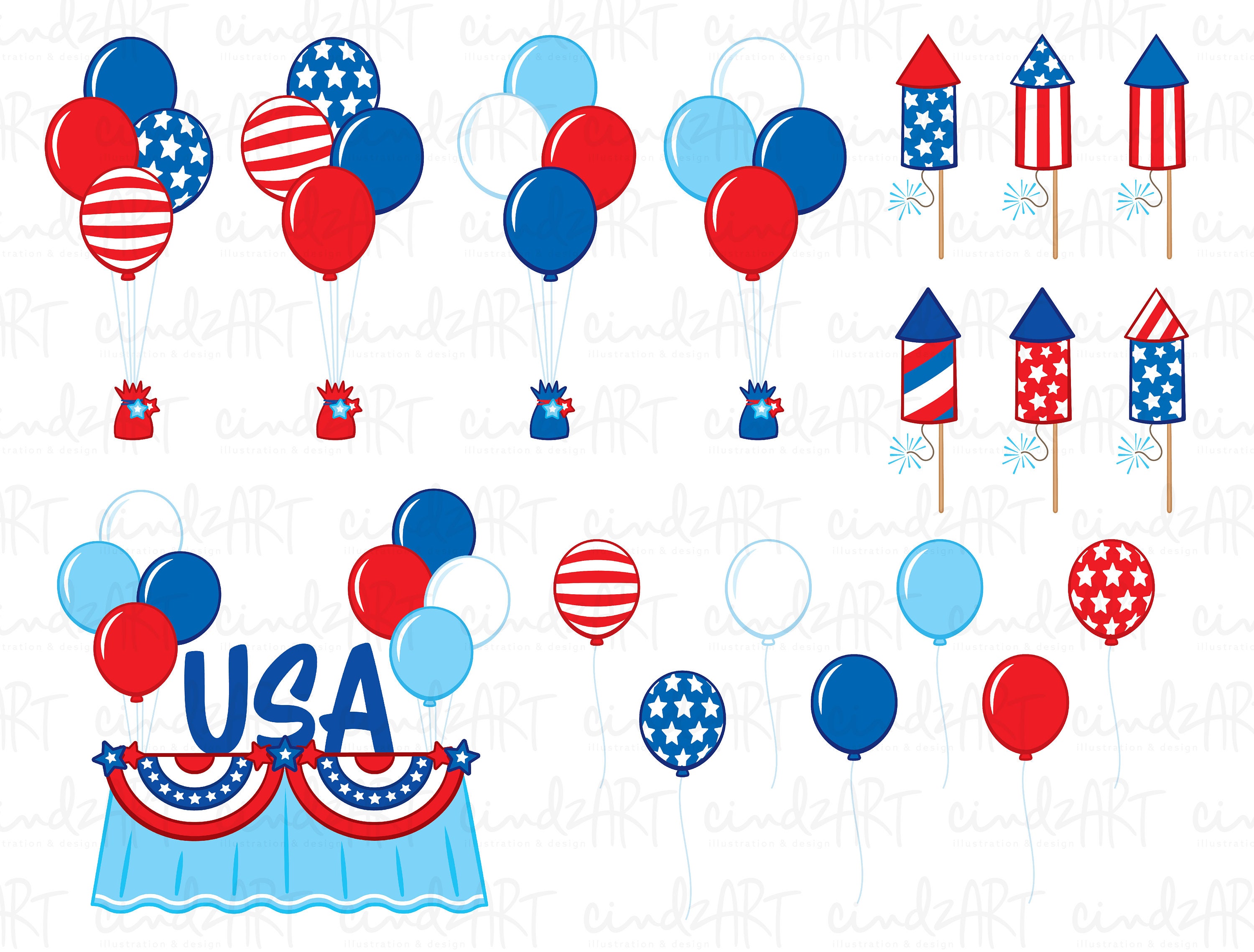 Patriotic Clip Art 4th of July Clipart Independence Day USA Clipart ...