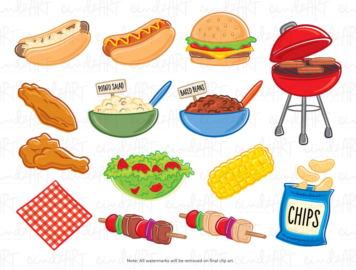 Backyard BBQ Clipart - Summer Party Clip Art - Beach Barbecue Clipart ...