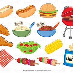 Backyard BBQ Clipart - Summer Party Clip Art - Beach Barbecue Clipart ...