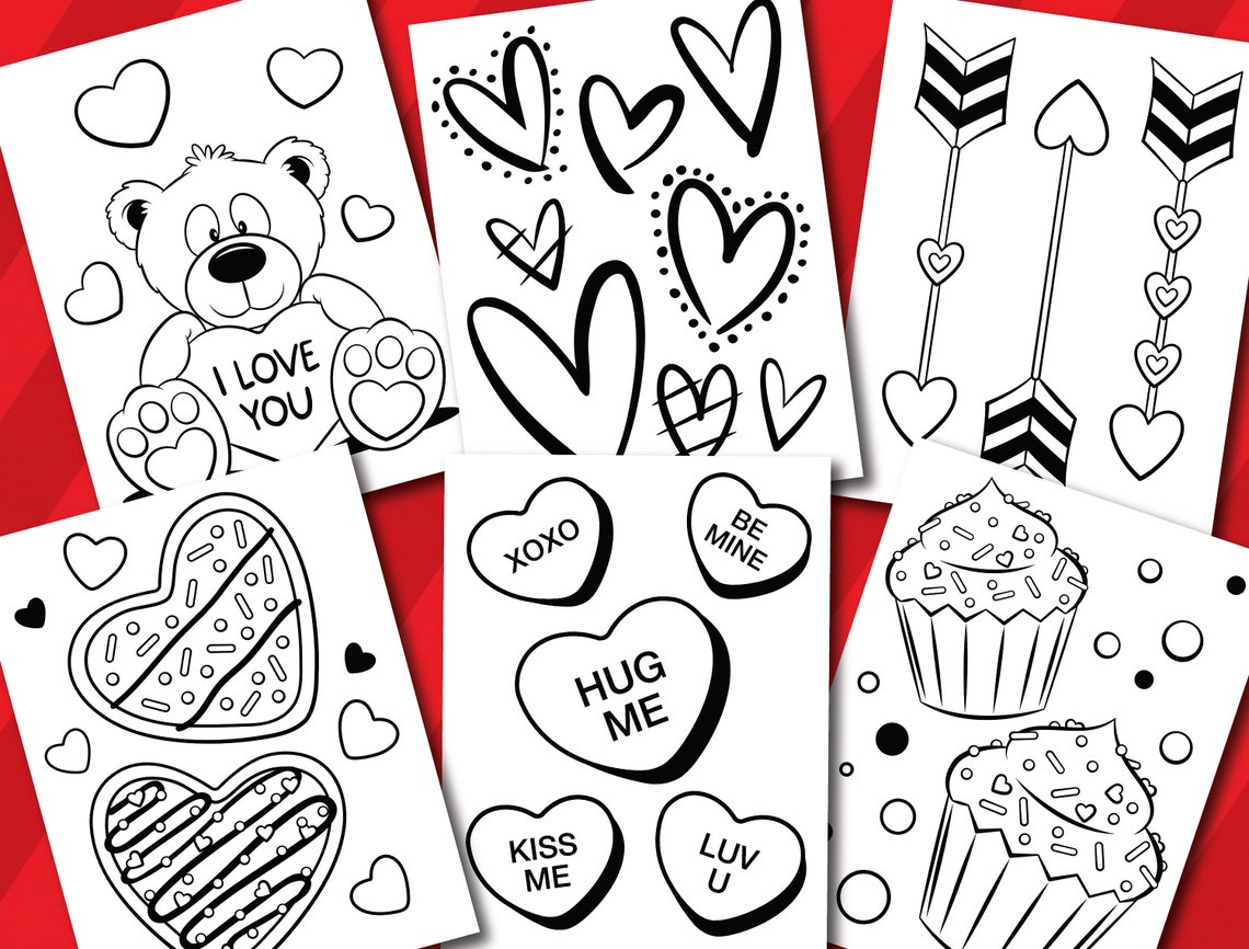 Valentine's Day Coloring Page Set Instant Download - Etsy