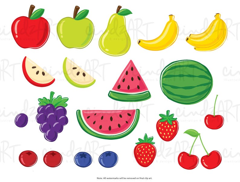 Fruit Clipart Set - Cute Fruit PNG - Summer Fruits Clipart - Fruit ...