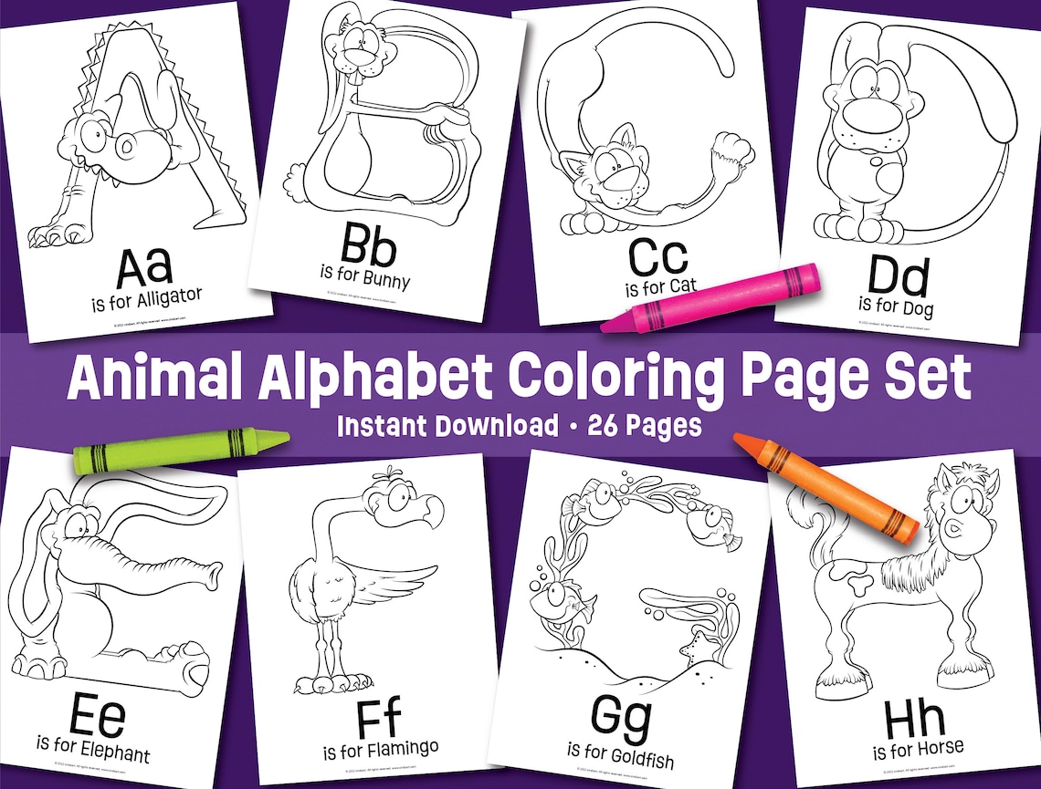 Animal Alphabet Coloring Pages Instant Download Educational Activity ...