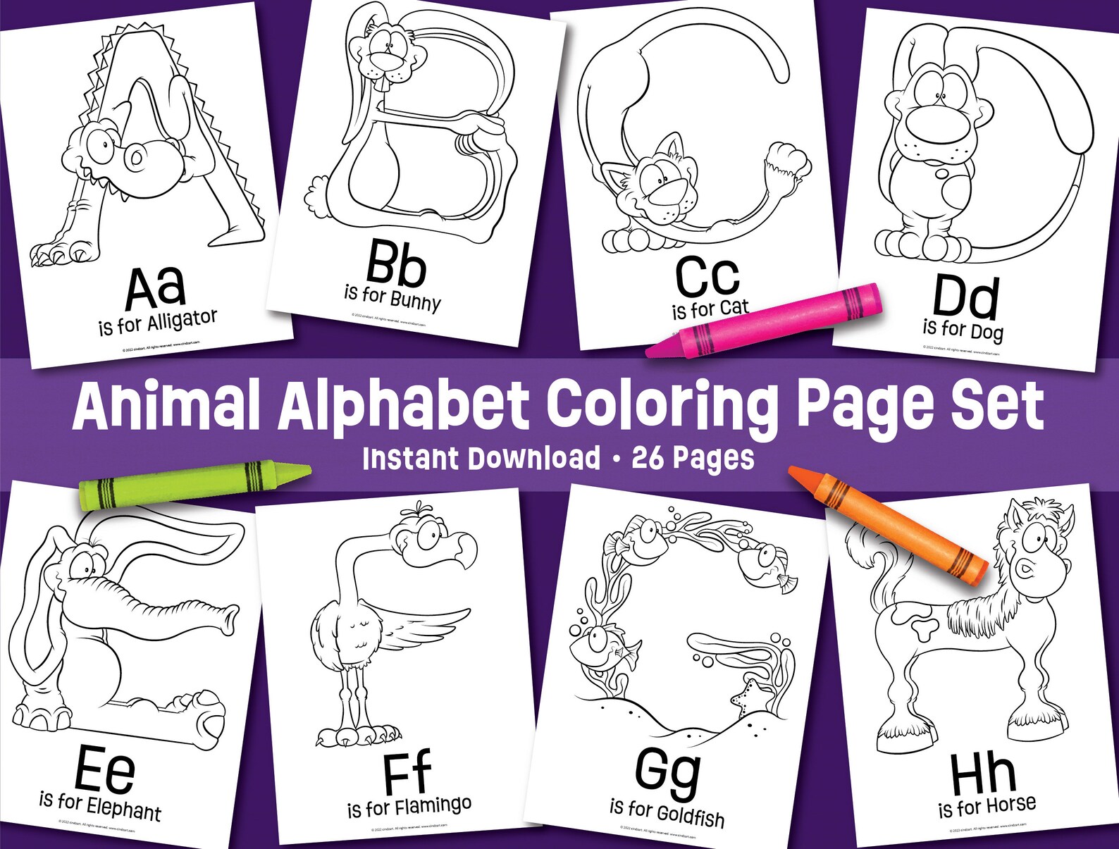Animal Alphabet Coloring Pages Instant Download Educational Activity ...