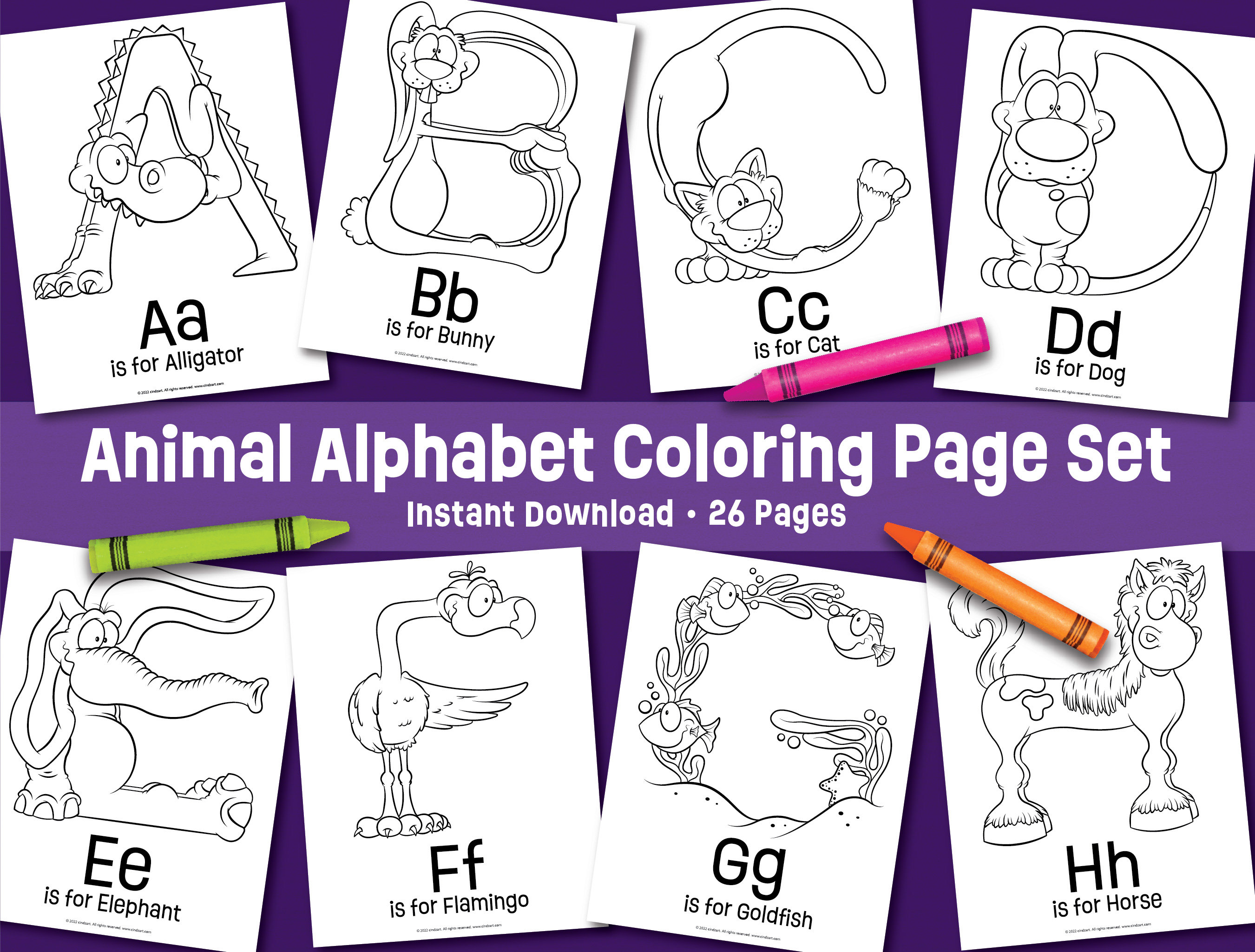 Animal Alphabet Coloring Pages Instant Download Educational Activity ...
