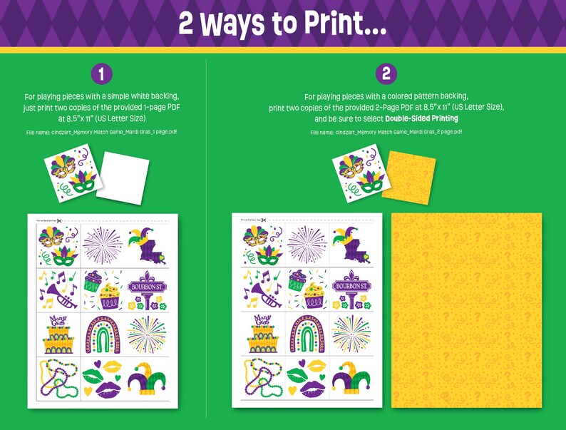 Mardi Gras Memory Match Game - Instant Download - Mardi Gras Kids ...