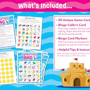 Summer Party Bingo Game Printable - Beach Party Bingo Game - Pool Party ...