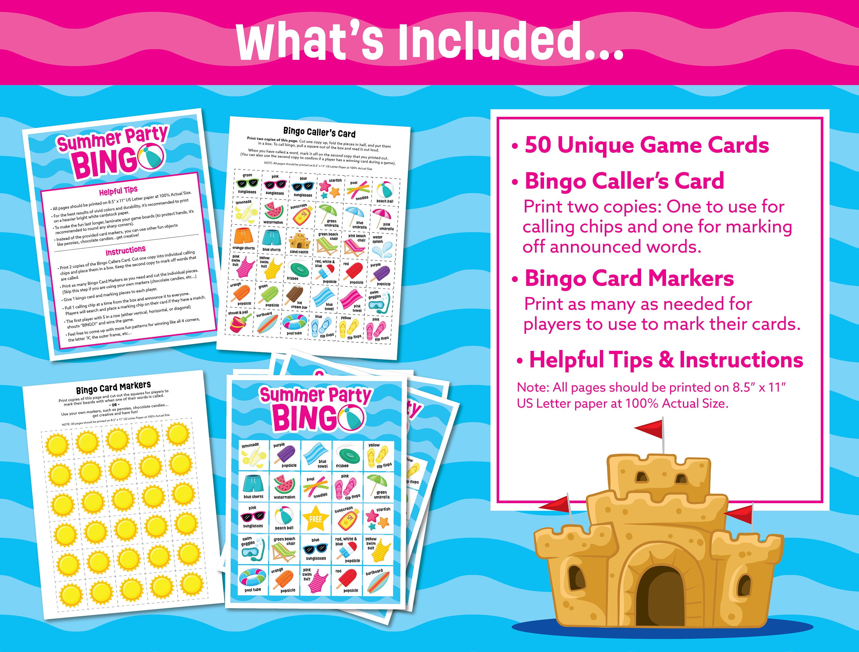 Summer Party Bingo Game Printable - Beach Party Bingo Game - Pool Party ...