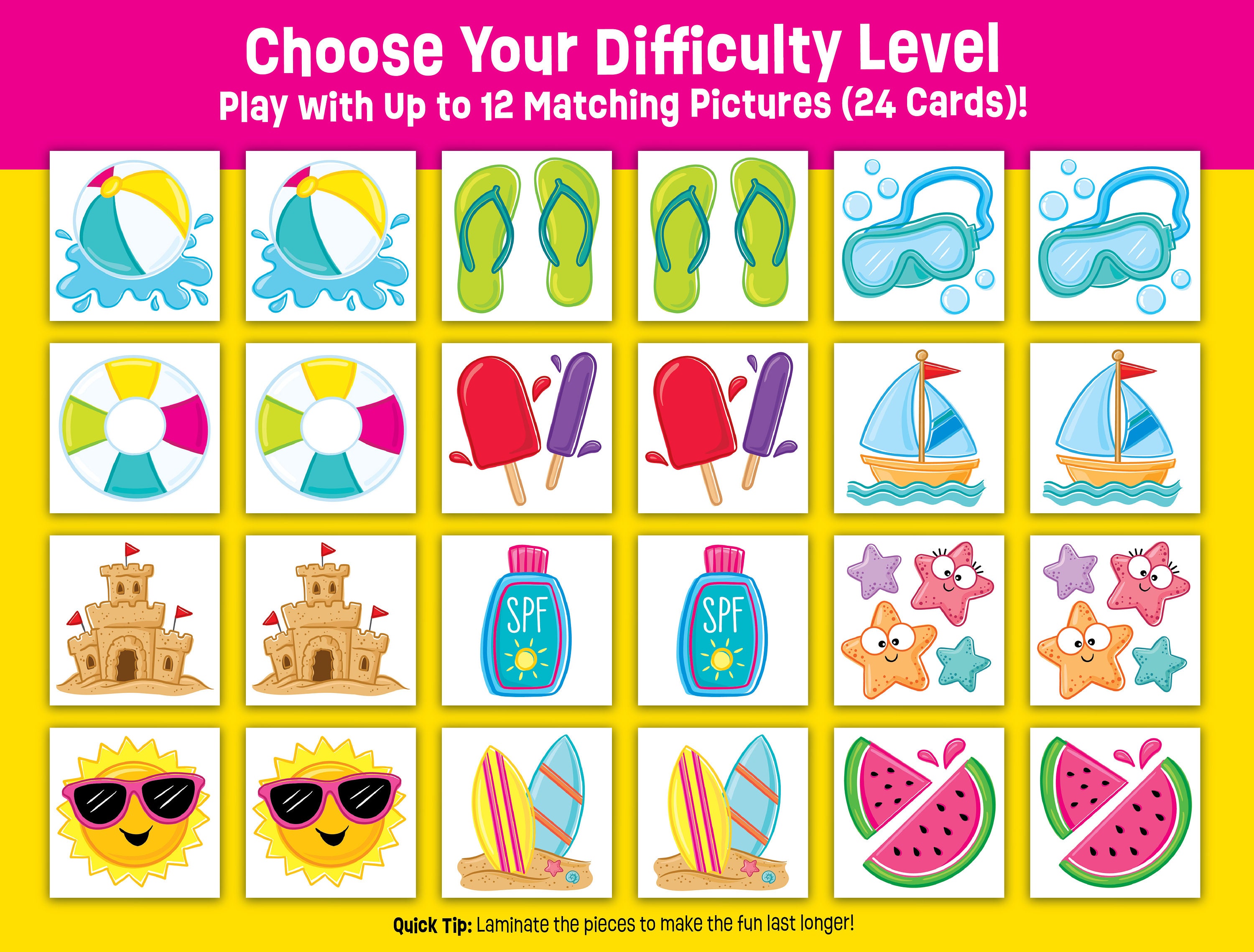 Summer Fun Memory Match Printable Instant Download Fun Summer Kid Games ...