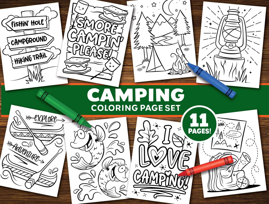 Camping Coloring Page Set - Instant Download - Camping Kids Coloring ...