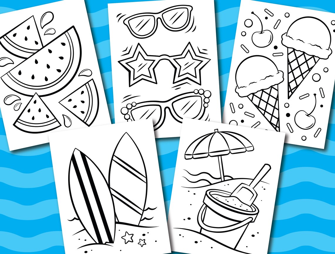 Summer Fun Coloring Page Set Instant Download Pool Party - Etsy
