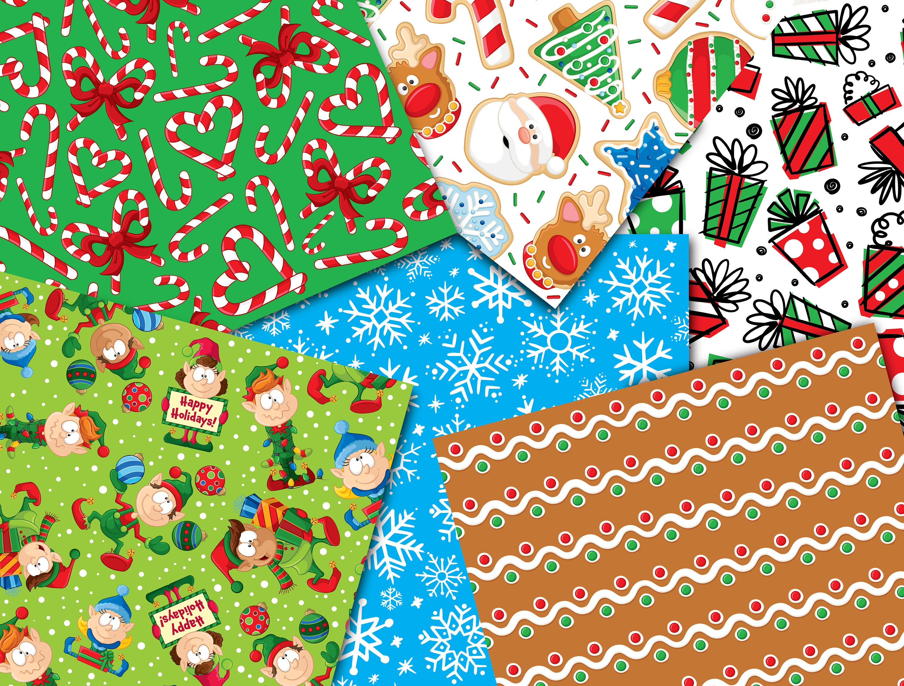 Cute Christmas Digital Paper Set - Christmas Seamless Pattern - Digital ...