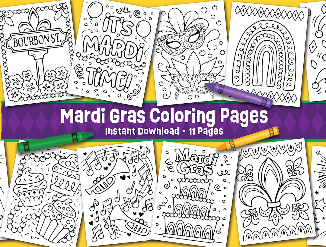 Mardi Gras Coloring Page Set - Instant Download Printable Mardi Gras ...