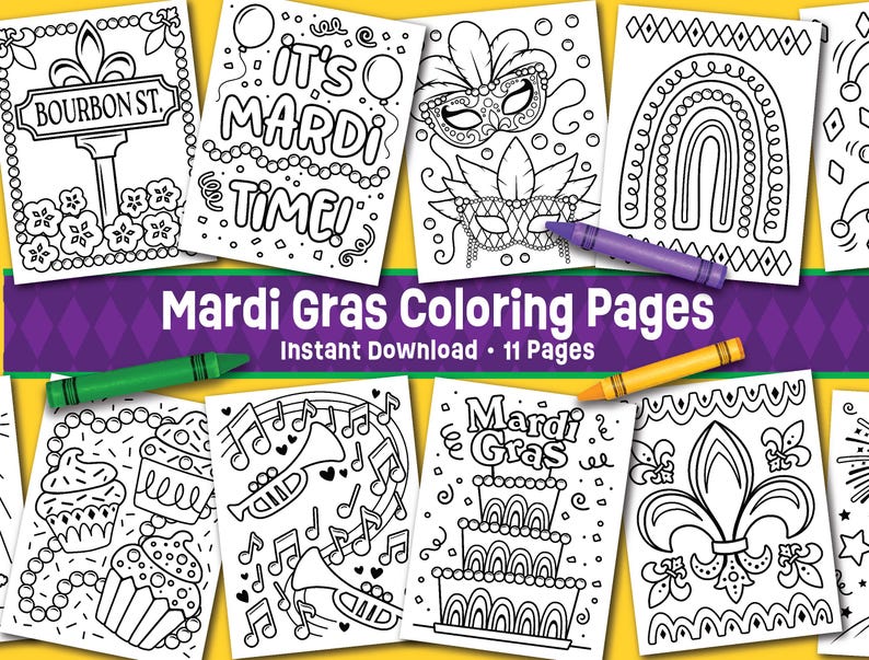 Mardi Gras Coloring Page Set - Instant Download Printable Mardi Gras ...