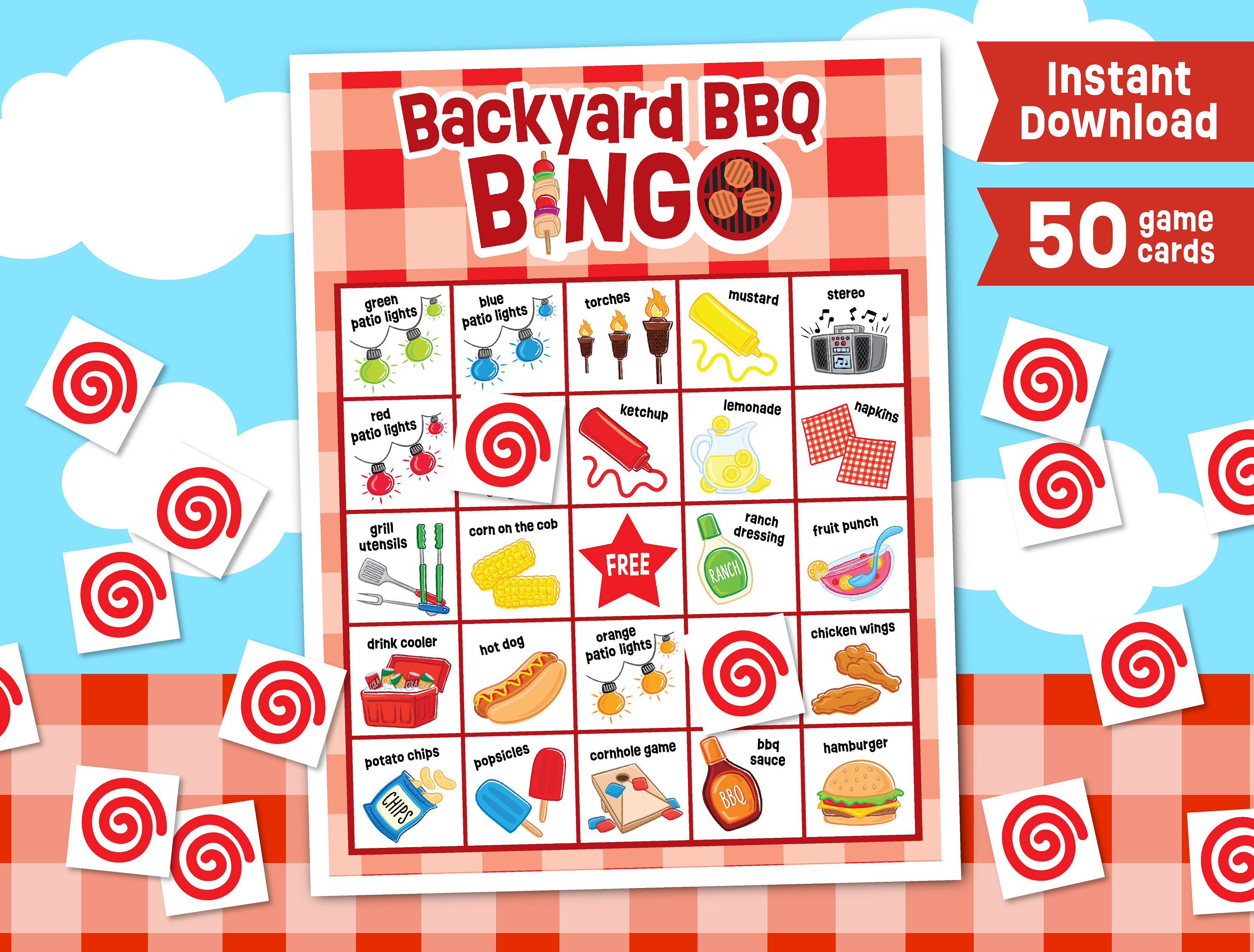 Summer Party Bingo Game Printable Backyard BBQ Bingo 4th of July Bingo ...