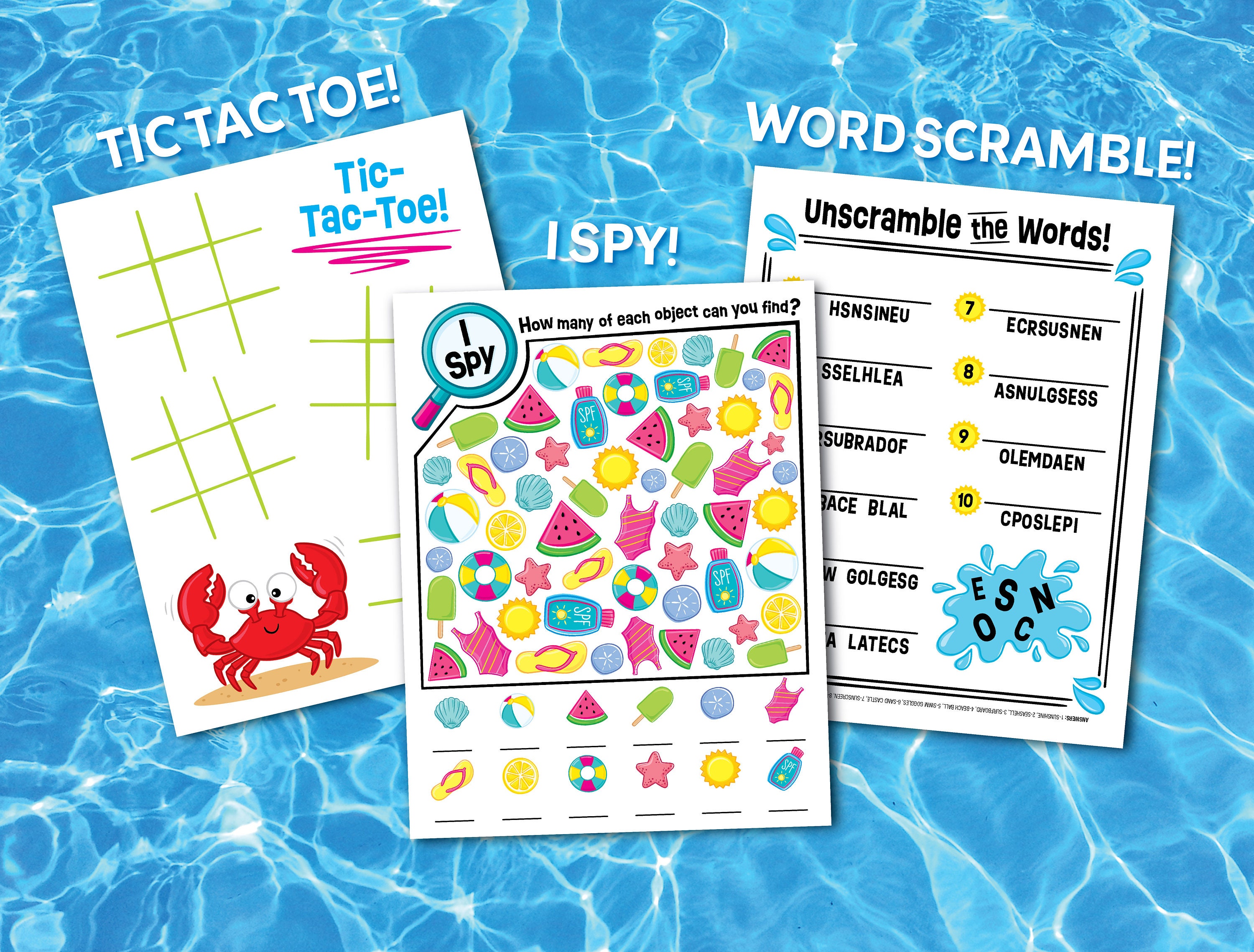 Kids Summer Activity Printable Set Instant Download Pool Party Game ...