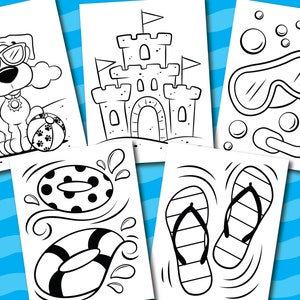 Summer Fun Coloring Page Set - Instant Download - Pool Party Activity ...