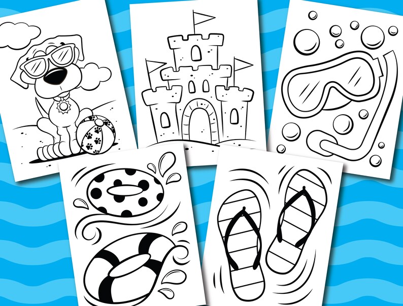 Summer Fun Coloring Page Set Instant Download Pool Party Activity ...