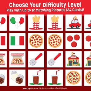 Pizza Party Memory Match Game Printable - Fun Pizza Printable Kids ...