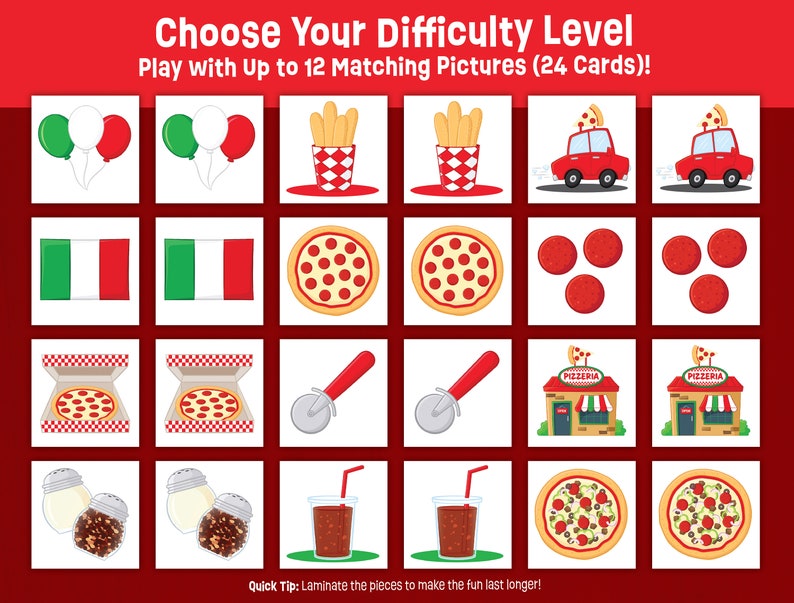 Pizza Party Memory Match Game Printable - Fun Pizza Printable Kids ...