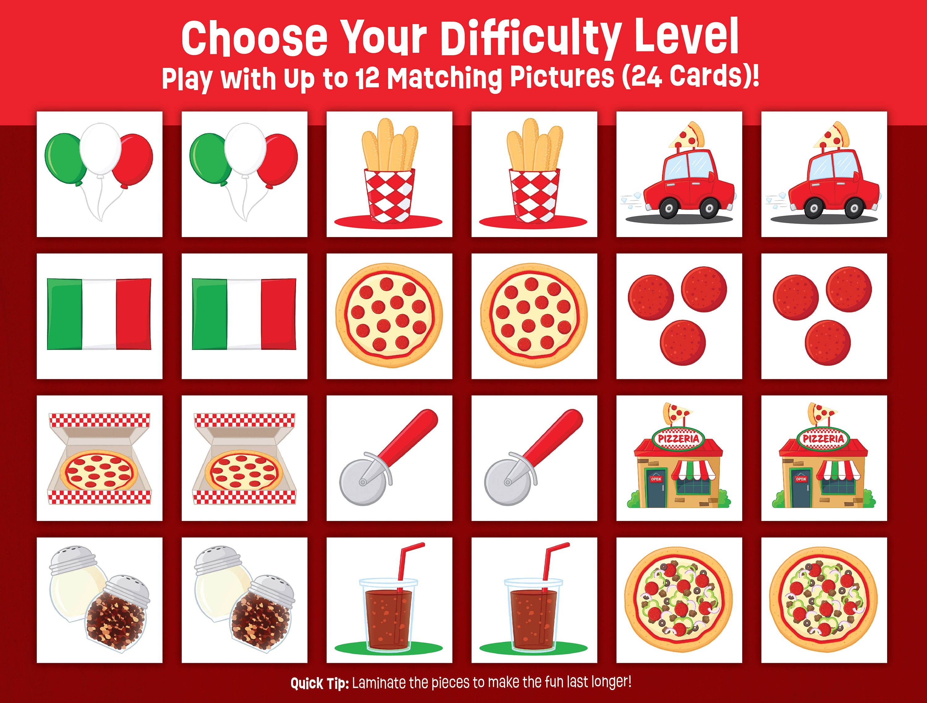 Pizza Party Memory Match Game Printable Fun Pizza Printable Kids ...