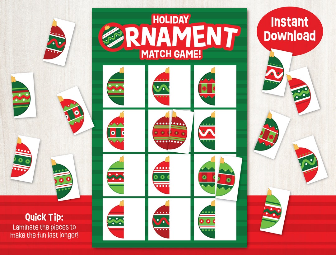 Holiday Ornament Match Game - Printable Game for Kids - Kids Holiday ...