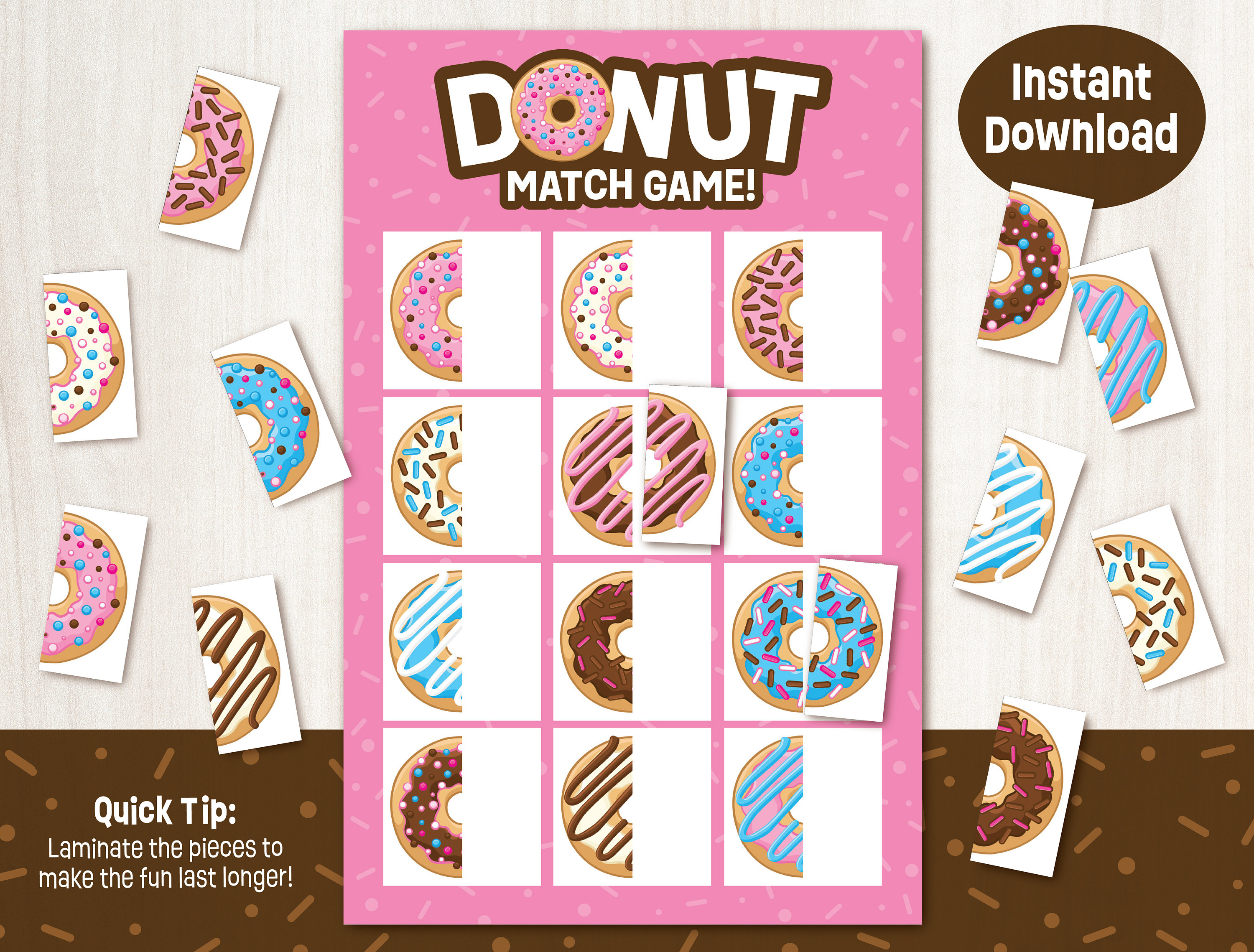 Donut Match Game - Instant Download - Donut Game - Donut Party - Donut ...