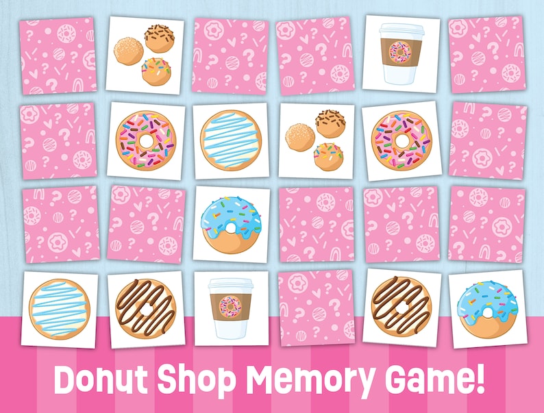 Donut Shop Memory Match Game - Donut Dessert Printable - Donut Birthday ...