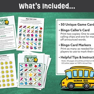 Back to School Bingo Game Printable - Instant Download - Classroom ...