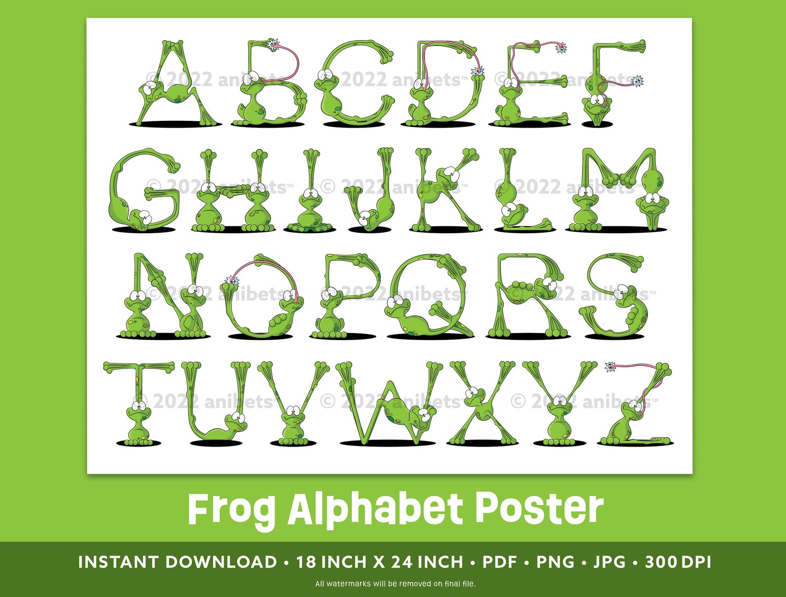 Frog Alphabet Poster 18x24 - Animal Alphabet - Frog Wall Art - Frog ...