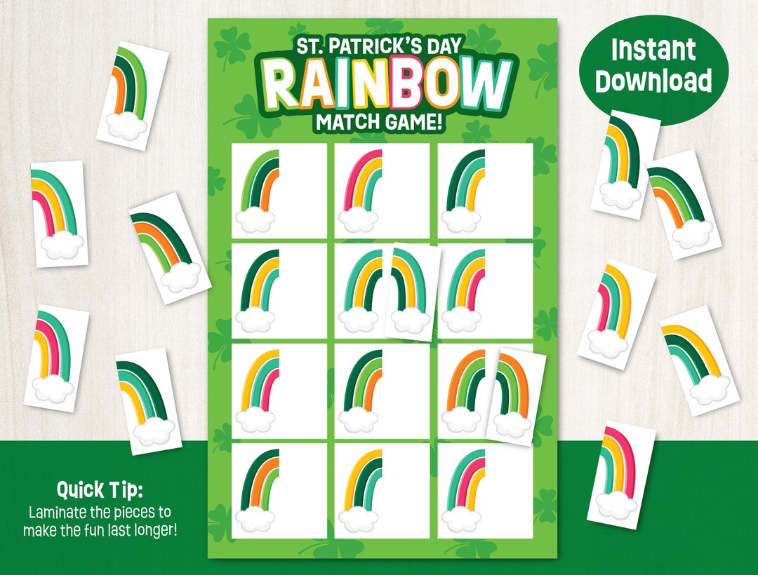 St. Patrick's Day Rainbow Match Game - Instant Download - St. Patricks ...