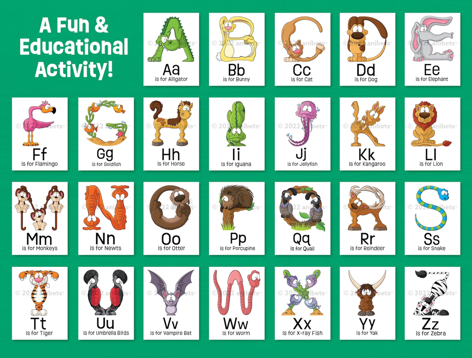Animal Alphabet Flashcards - Printable - Instant Download - Printable ...