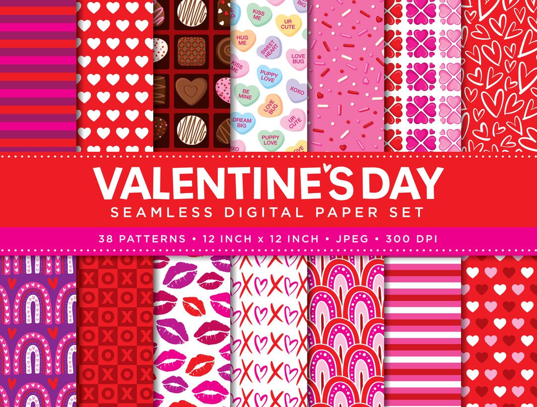 Valentine's Day Digital Paper Set Valentine Seamless Pattern Digital ...