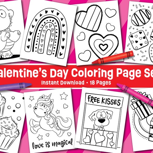 Valentine's Day Coloring Page Set Instant Download - Etsy