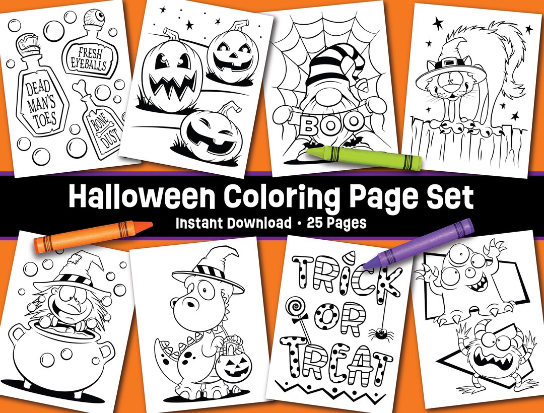 Halloween Coloring Page Set Instant Download Kids Halloween Activity ...
