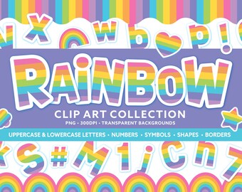 Watercolor Rainbow Alphabet Full Alphabet Numbers and - Etsy