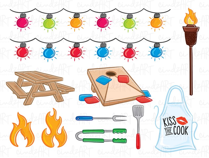 Backyard BBQ Clipart Summer Party Clip Art Beach Barbecue Clipart Cute Summer Graphics Clip Art ...
