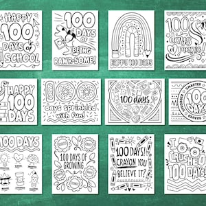 100 Days of School Coloring Page Set - Instant Download - 100 Days ...