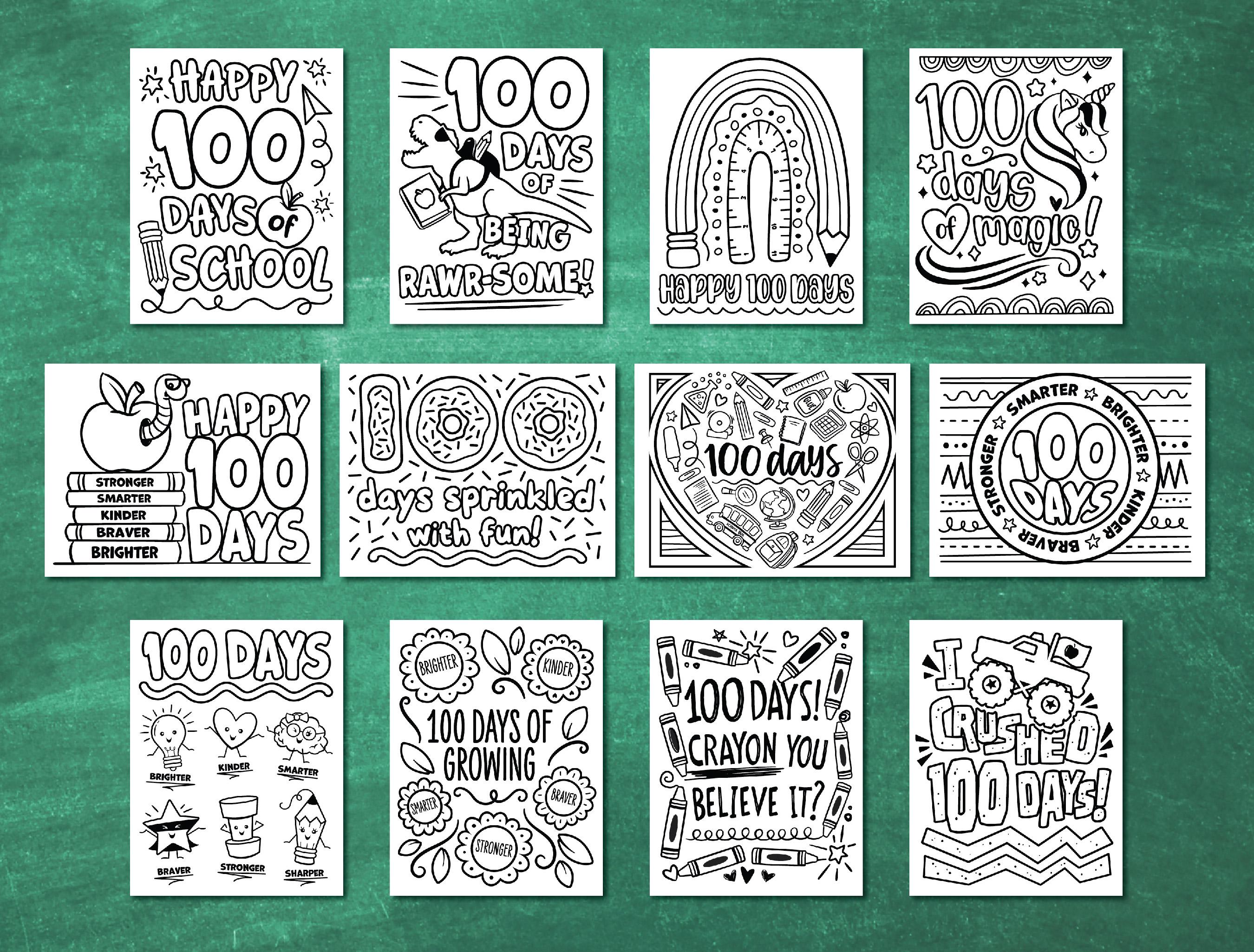 100 Days of School Coloring Page Set - Instant Download - 100 Days ...