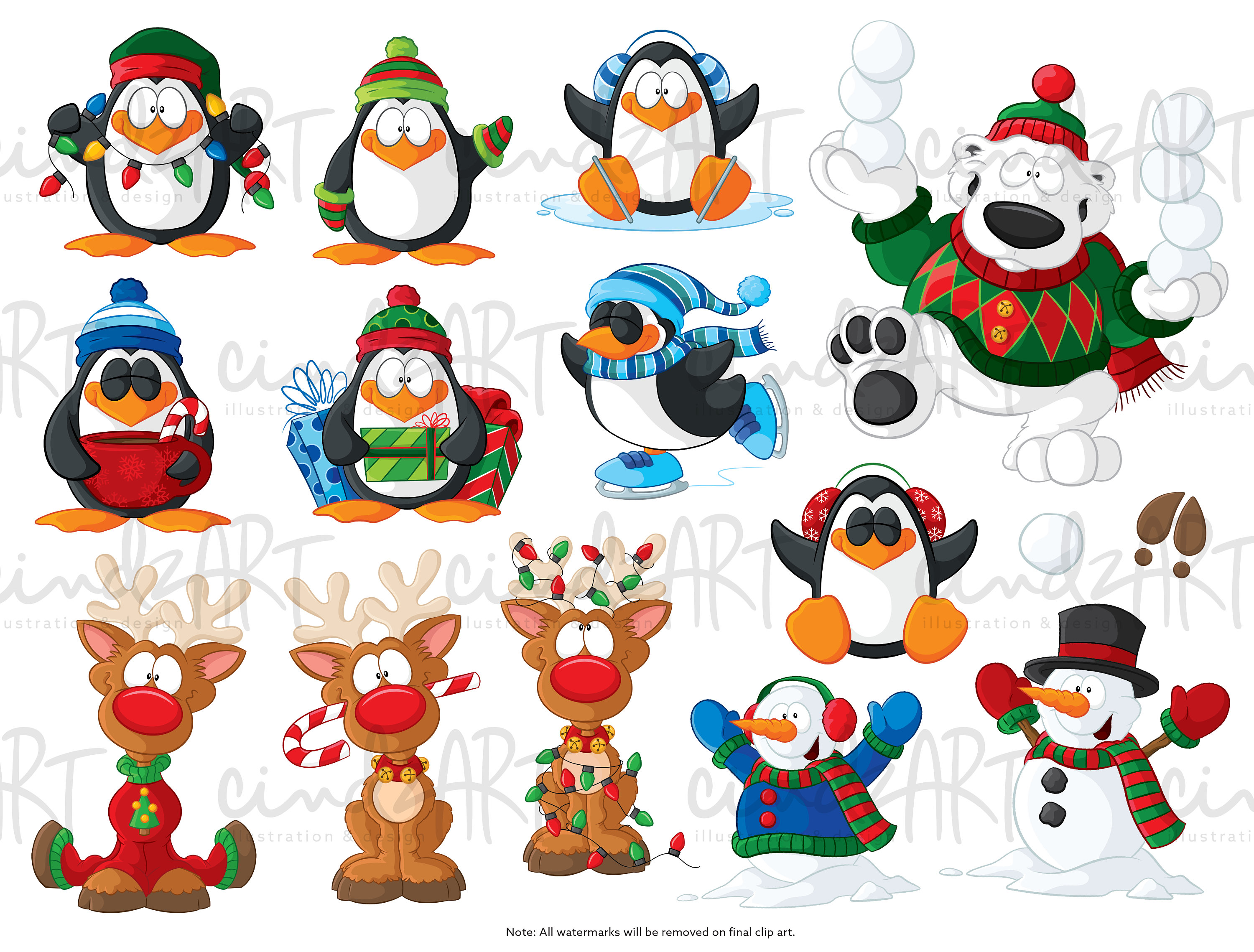 Cute Christmas Clip Art - Commercial Use - Christmas Clipart Bundle ...