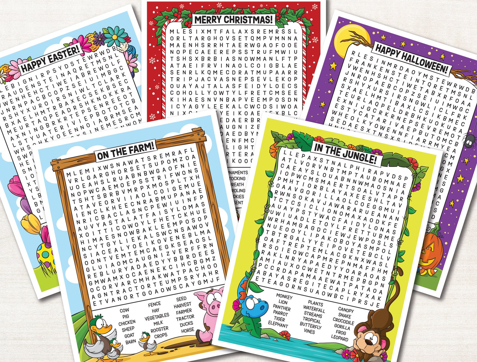 25 Page Printable Wordsearch Set - Instant Download - Kid Wordsearch ...