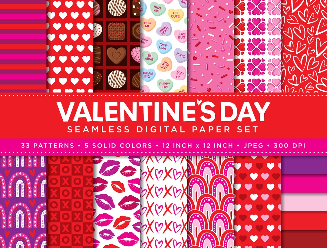 Valentine's Day Digital Paper Set - Valentine Seamless Pattern ...