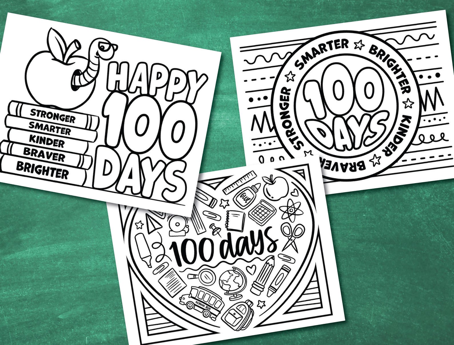 100 Days of School Coloring Page Set - Instant Download - 100 Days ...