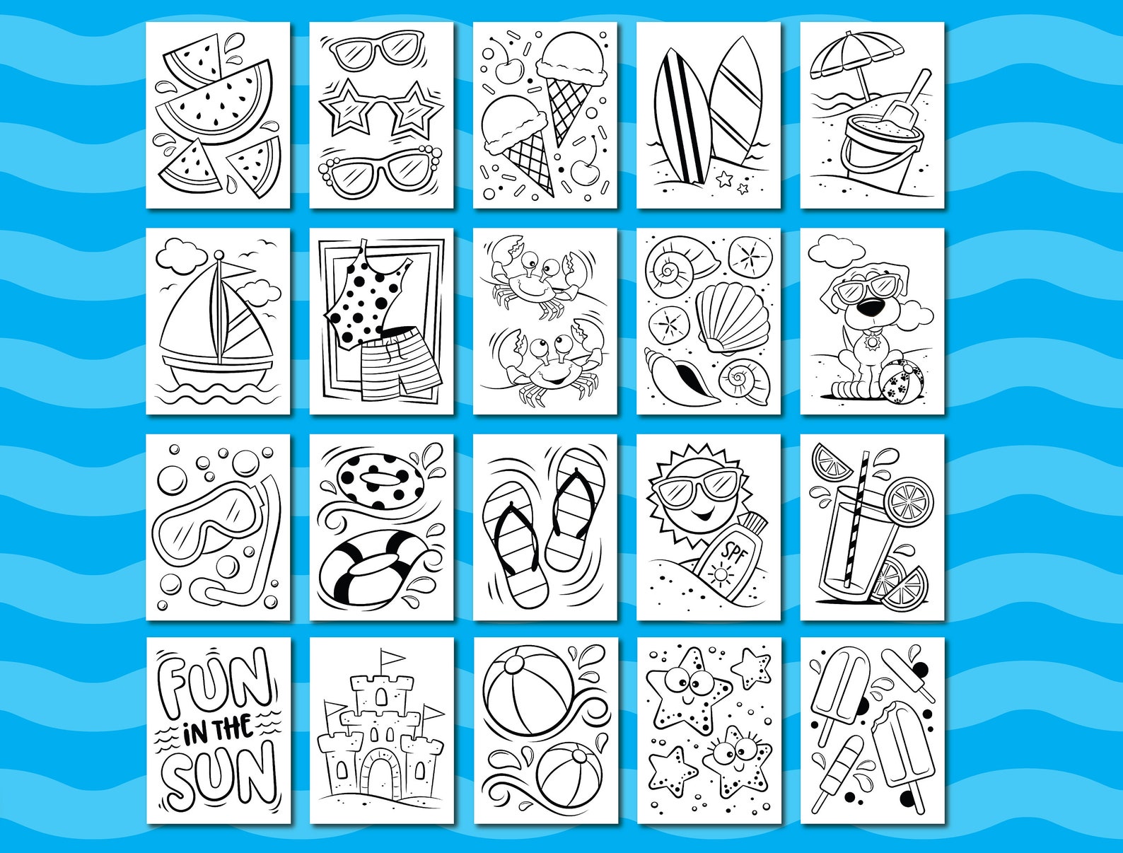 Summer Fun Coloring Page Set Instant Download Pool Party - Etsy