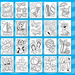Summer Fun Coloring Page Set - Instant Download - Pool Party Activity ...
