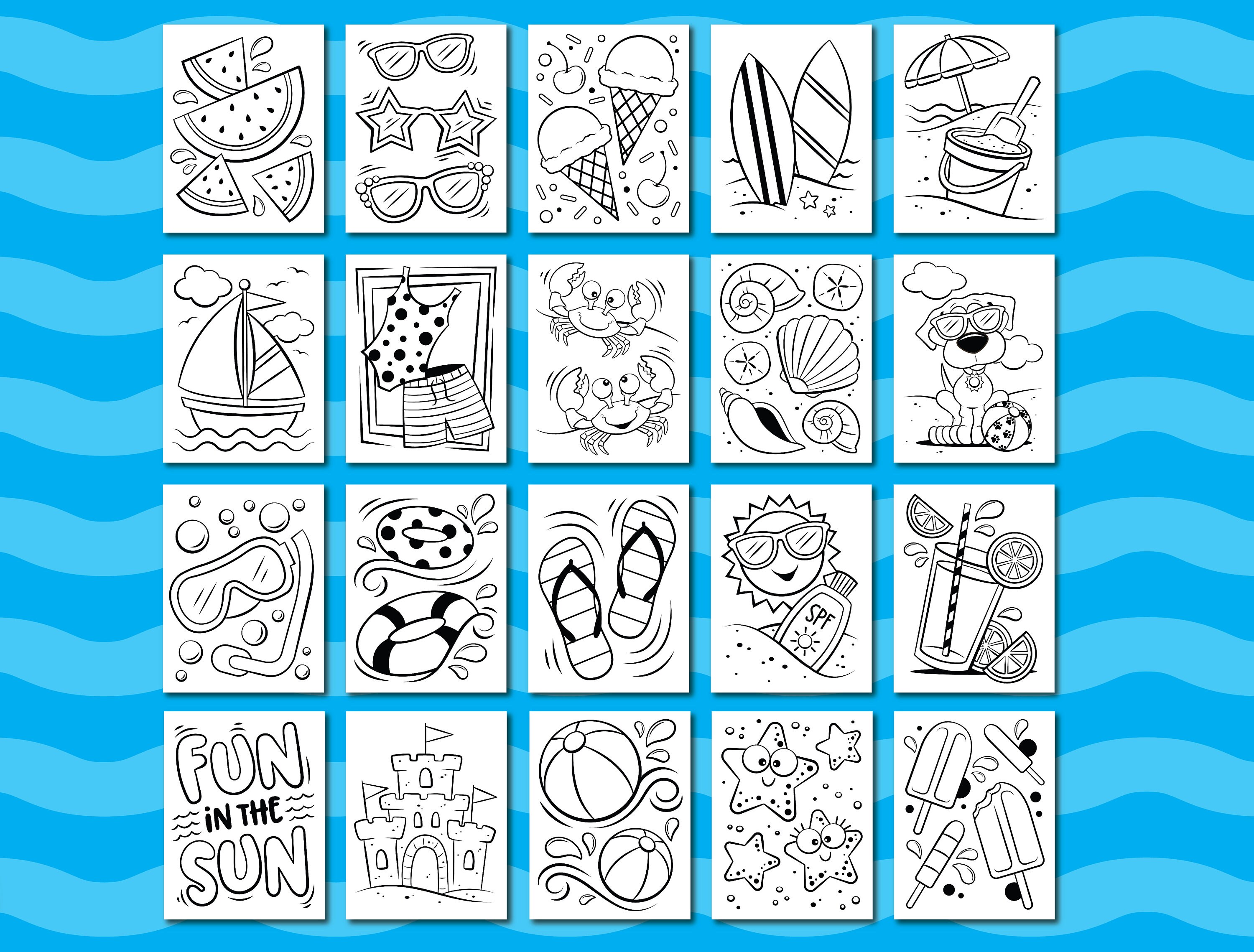 Summer Fun Coloring Page Set Instant Download Pool Party - Etsy