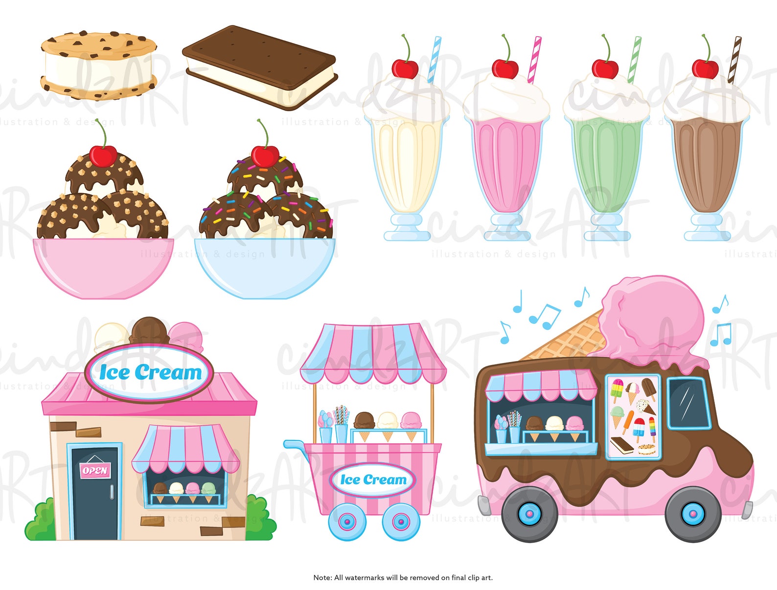 Ice Cream Shop Commercial Use Clipart Cute Dessert Clip Art Popsicle ...